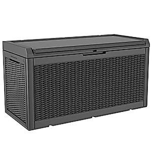 Greesum 100 Gallon Resin Deck Box Large Outdoor Storage for Patio Furniture, Garden Tools, Pool Supplies, Weatherproof and UV Resistant, Lockable, Dark Black