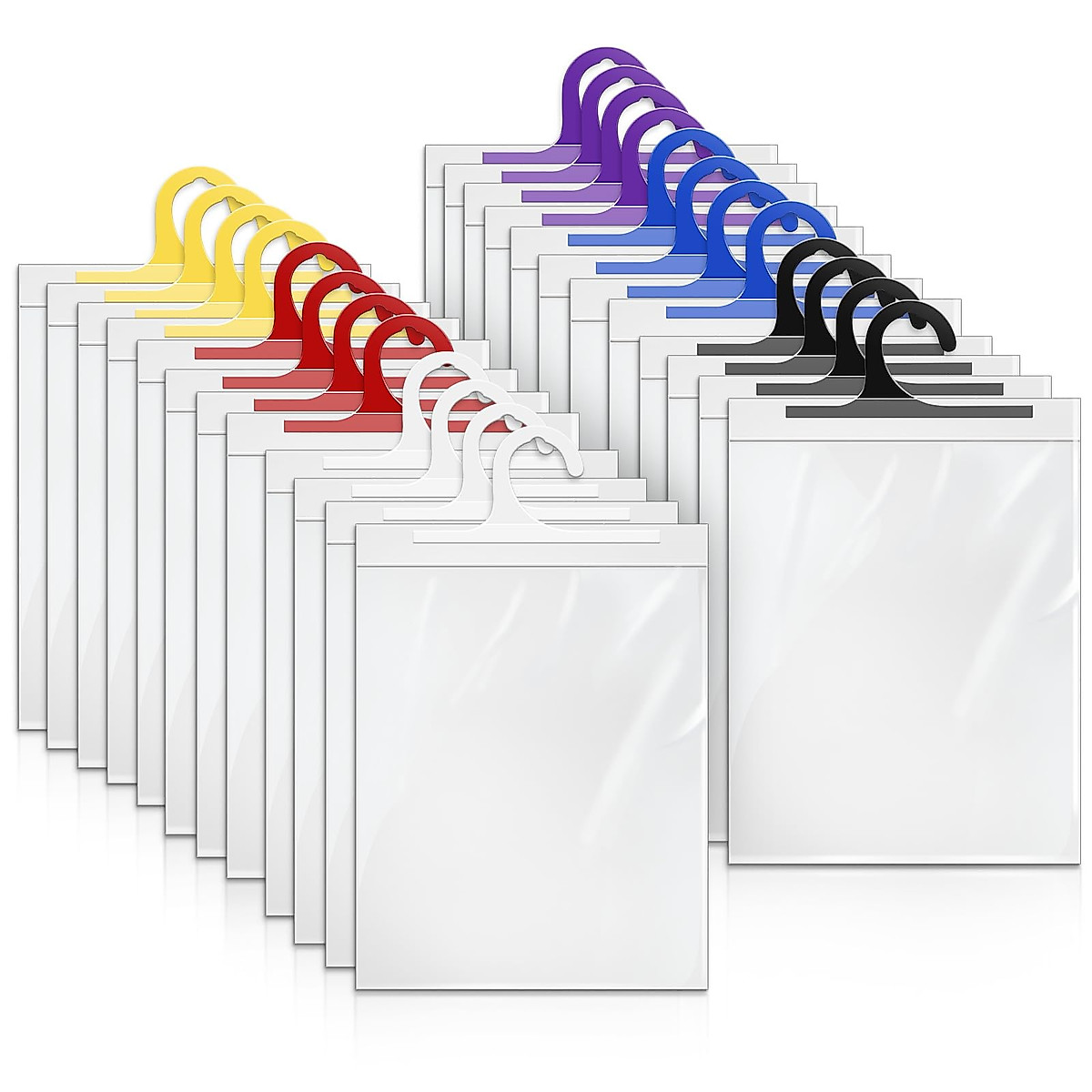 24 Pack Hanging Storage Bags, Headphone Storage Bags, Colorful Large Hook 10 x 12.5-inch Clear Plastic Bags for Classroom, Library, and Pharmacy Use