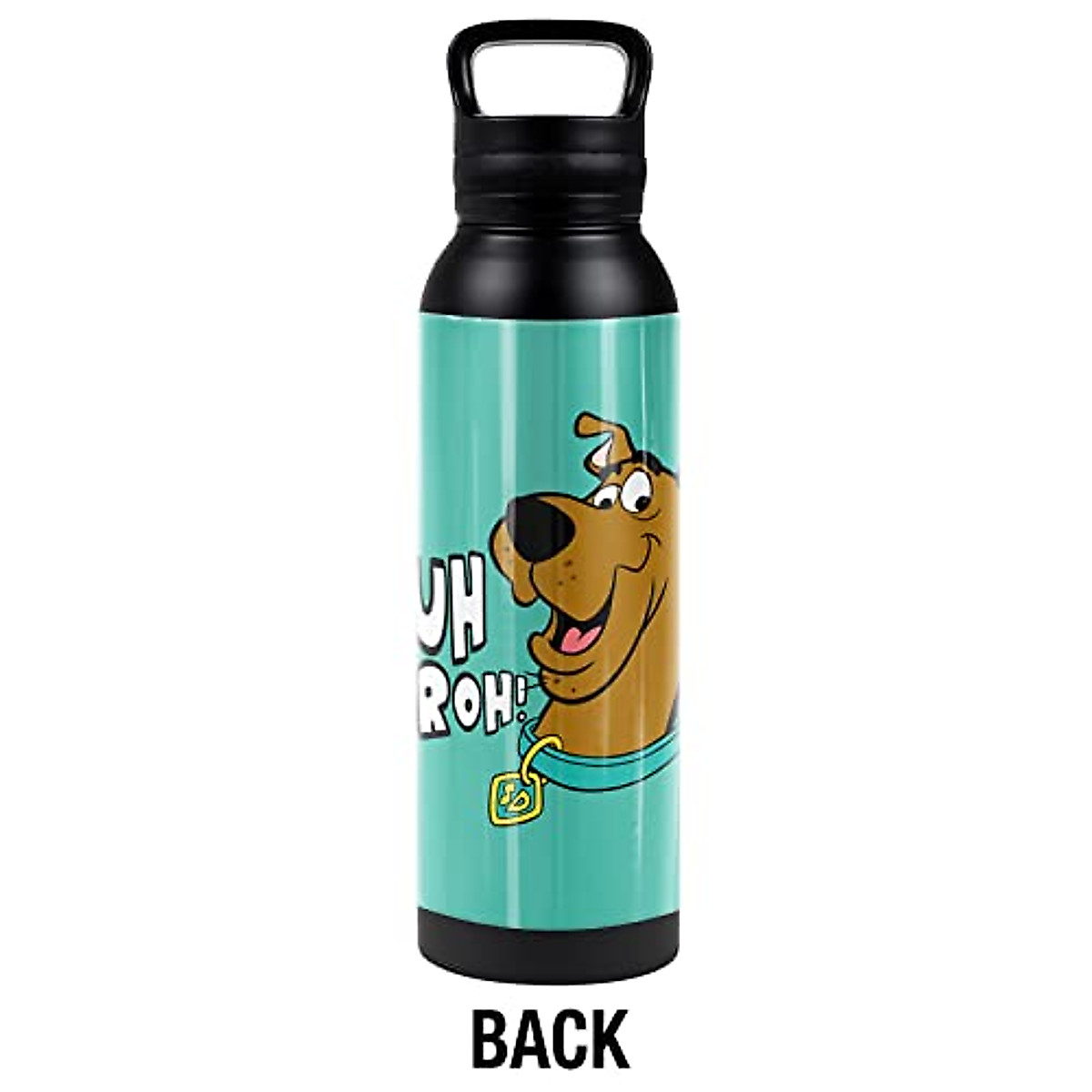 Scooby Doo! OFFICIAL Ruh Roh Face Pattern 24 oz Insulated Canteen Water Bottle, Leak Resistant, Vacuum Insulated Stainless Steel with Loop Cap, Black