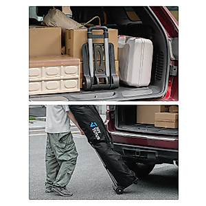 JOYTUTUS Folding Hand Truck, Lightweight Dolly Cart, Aluminum Tube Frame Adjustable Handle Luggage Cart with 2 Large Rear Wheels, 2 Lashing Straps for Moving