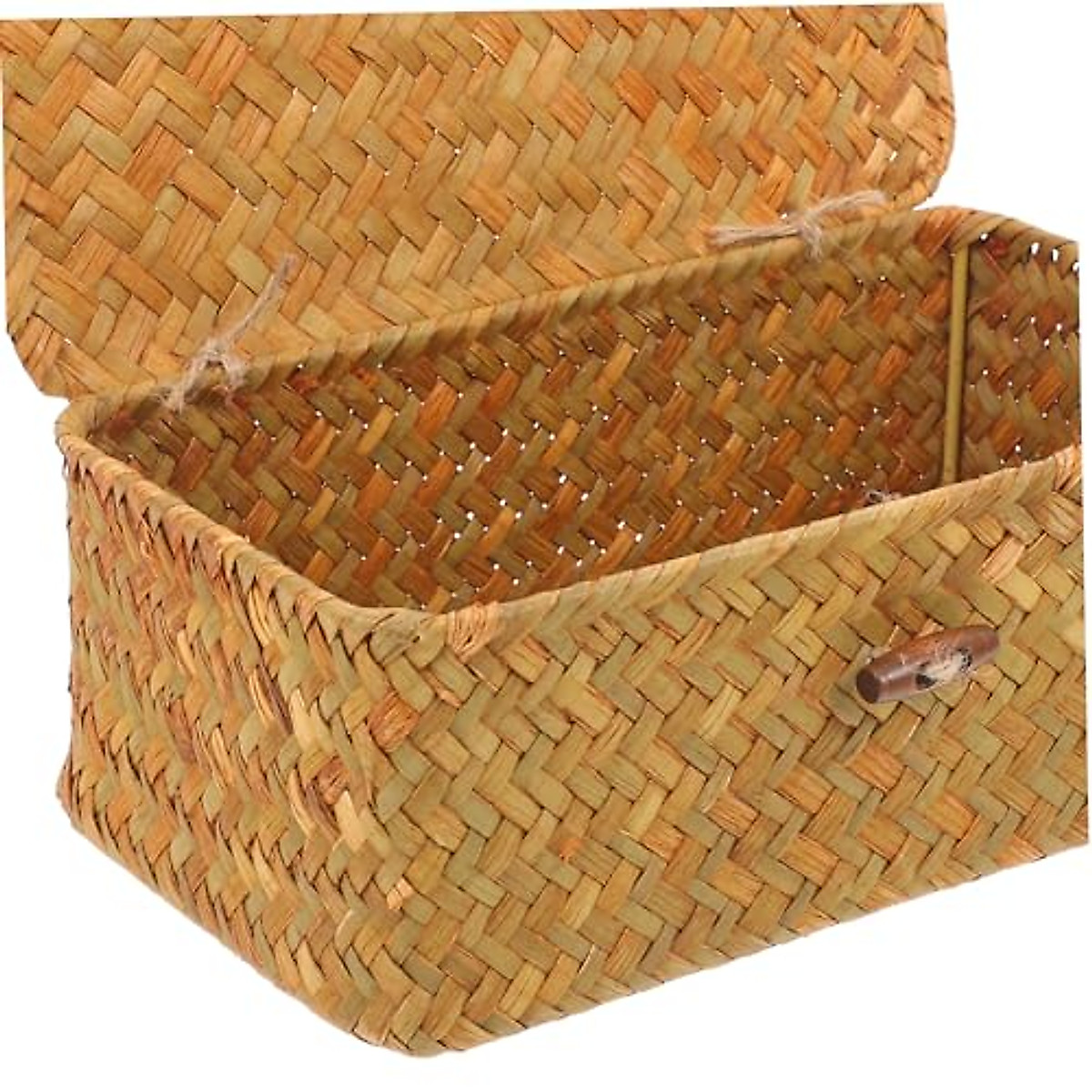 Ipetboom Desktop Stand Woven Baskets 1 Woven Basket Straw Basket with Lid Basket Box Rattan Desktop Clothes Sundries Storage Box for Home Decor (S) Storage Drawers Small Basket