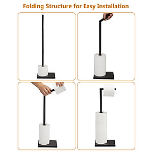 Free Standing Bathroom Toilet Paper Holder Stand with Reserve, Stainless Steel Pedestal Tissue Roll Holder, Black DECLUTTR