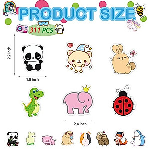 310 Pcs Cute Animal Stickers for Kids, Water Bottle Food Stickers Waterproof Vinyl Phone Skateboard Laptop Stickers, Aesthetic Sticker Packs for Boys Girls Teens