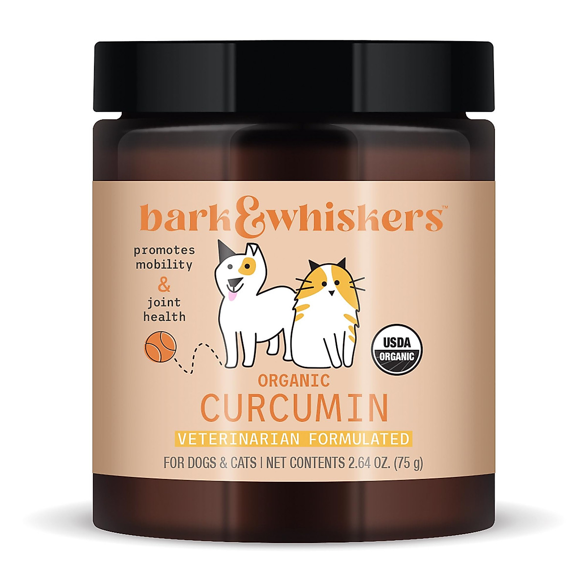 Bark & Whiskers Organic Curcumin, 2.64 Oz. (75 g), 300 Scoops, Promotes Mobility & Joint Health, Veterinarian Formulated, Non-GMO, Certified USDA Organic, Dr. Mercola
