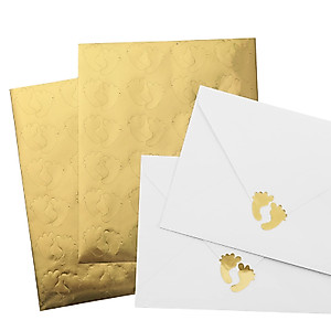 Whaline 480Pcs Gold Foil Footprint Stickers Self-Adhesive Footprint Shape Seal Stickers Gold Label Decals for Bay Shower Greeting Invitation Cards Envelope Sealing Birthday Gift Wrapping Supplies