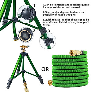 Hourleey 1Pack Extra Tall,Extends Up to 50 Inch, Heavy Duty Tripod Sprinklers with Brass Sprinkler Head, 360 Degree Large Area Coverage, 3/4 Inch Connector Sprinkler for Yard Lawn Garden