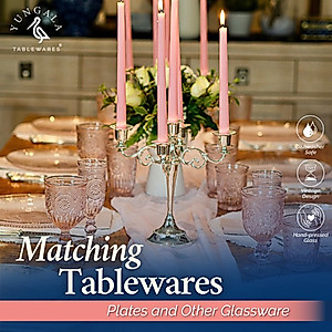 Yungala Pink Glassware Bundle - NEW Pink Wine Glasses Sunflower - Small Pink Cups (Sunflower) - Pink Glass Plates - Matching Pink Glassware Sets with Sunflower Emboss Design