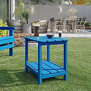 BASCWIHOM Outdoor Side Tables, Poly Lumber Adirondack Side Table Weather Resistant, 2-Tier Patio End Tables Waterproof & Easy Maintenance for Outside, Garden, Lawn, Pool (Blue)