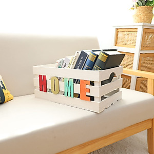 YAHUAN White Wooden Crates Decorative Wood Box Crates for Storage Vintage Wooden Storage Box for Kitchen, Office, Bedroom, Closet, Rustic Country Decor (White Home)