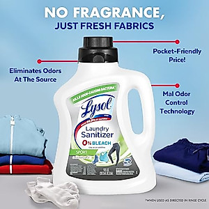 Lysol Sport Laundry Sanitizer Additive, Sanitizing Liquid for Gym Clothes and Activewear, Eliminates Odor Causing Bacteria, 90oz