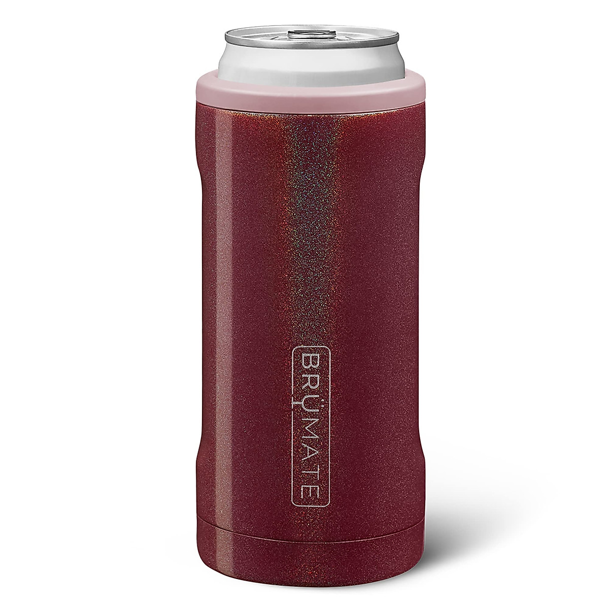 BrüMate Hopsulator Slim Can Cooler Insulated for 12oz Slim Cans | Skinny Can Insulated Stainless Steel Drink Holder for Hard Seltzer, Beer, Soda, and Energy Drinks (Glitter Merlot)