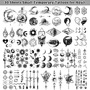 Cerlaza Temporary Tattoos for Men Women, 30 Sheets Small Hand Fake Tattoos for Adult Body Art, Waterproof Tattoo Stickers Space Moon Design on Neck Clavicle Shoulder