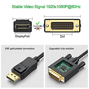 UVOOI DisplayPort to DVI Cable 15 Feet, DP to DVI-D Male to Male Adapter Cable Compatible with Display, PC, Laptop, HDTV, Projector, Monitor, More - Gold-Plated