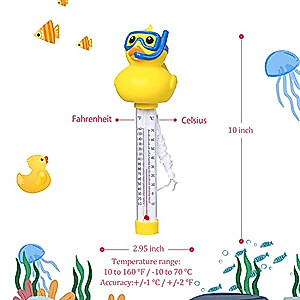 Doli Yearning Swimming Pool Thermometer Floating Easy Read Pond Thermometer with String| Shatter Resistant| for Outdoor & Indoor Swimming Pools, Spas, Hot Tubs| Classic Duck