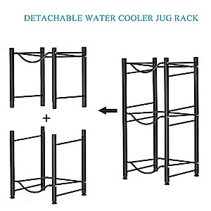 Water Cooler Jug Rack 5 Gallon Water Bottle Holder Storage Shelf 3 Tier Heavy Duty Stackable Water Cabinet Dispenser Organizer for Home Office, Black