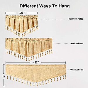 Double-Sided Chenille Window Curtains Tier for Kitchen Gold Ascot Valance for Living Room,Rod Pocket (52" W x 18" L,1 Panel)