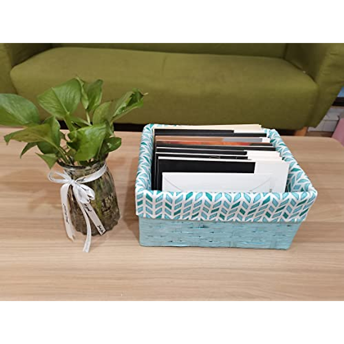 Fabric Storage Bins, Sturdy Cloth Storage Shelf Baskets, Decorative Canvas Bin Toy Storage Basket for Organizing Shelf Nursery Home Closet Office Small Blue