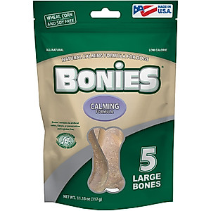 Bonies Natural Calming Formula Dog Treats - Contains Chamomile & Lavender, Help Anxiety, Excessive Barking & Trembling, Chicken Flavor, [Large Dog], 5 Bones
