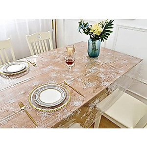 Rally Home Goods Indoor Outdoor Patio Premium Clear Vinyl Rectangular Tablecloth, Spill Proof Wipeable Cover for Dining Table, Clear Vinyl Imprinted White Floral, for Tables 60 x 84 Inch Oblong