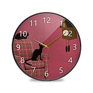 linqin Cat and Clock 9.5 Inch Silent Battery Operated Wall Clock Easy to Read Unique Design Home Decor Round Clock
