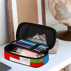 Building Block Big Capacity Pencil Pen Case Colorful Large Pencil Pouch with Zipper Compartments Pencil Bag for Boys Girls Adults Student Office School Supplies