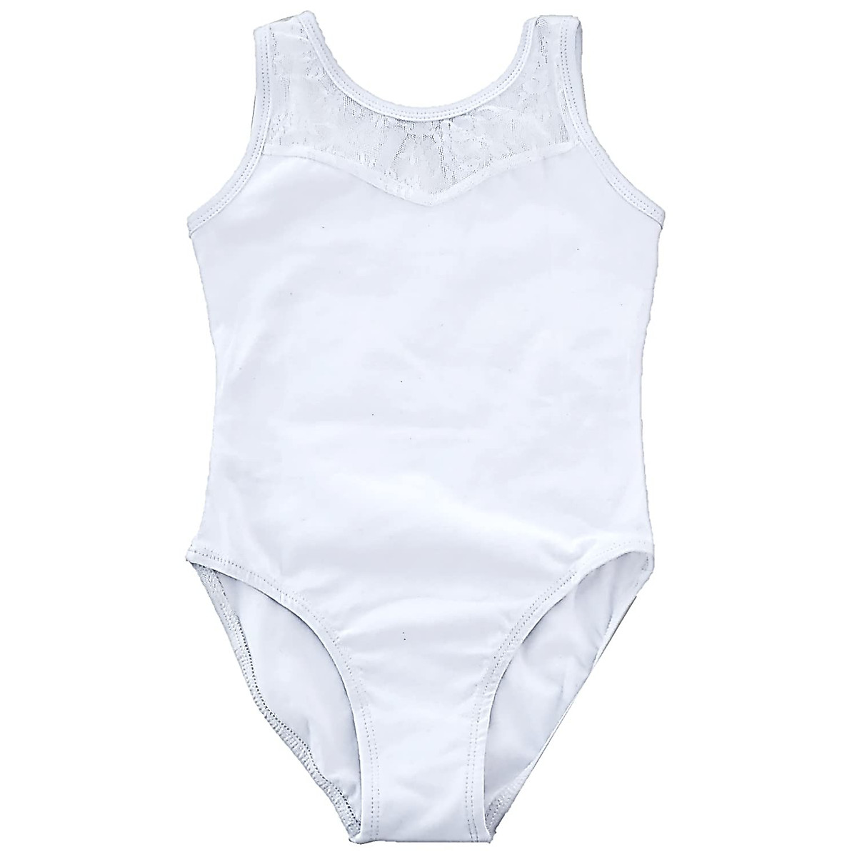 Aslana Lace Tank Leotard, Short & Long Sleeve Leotard for Girls kids Ballet Dance Gymnastics Costume (Medium, White)