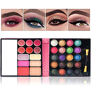 All in One Makeup Kit,Beauty Book Makeup Set With Eyeshadow Palette Lip Glosses Blushers Powder Concealer Mirror Brush,Professional Makeup Kit Set Gift for Women Girls,Beginners,Teens,32 Colors(Rosy)