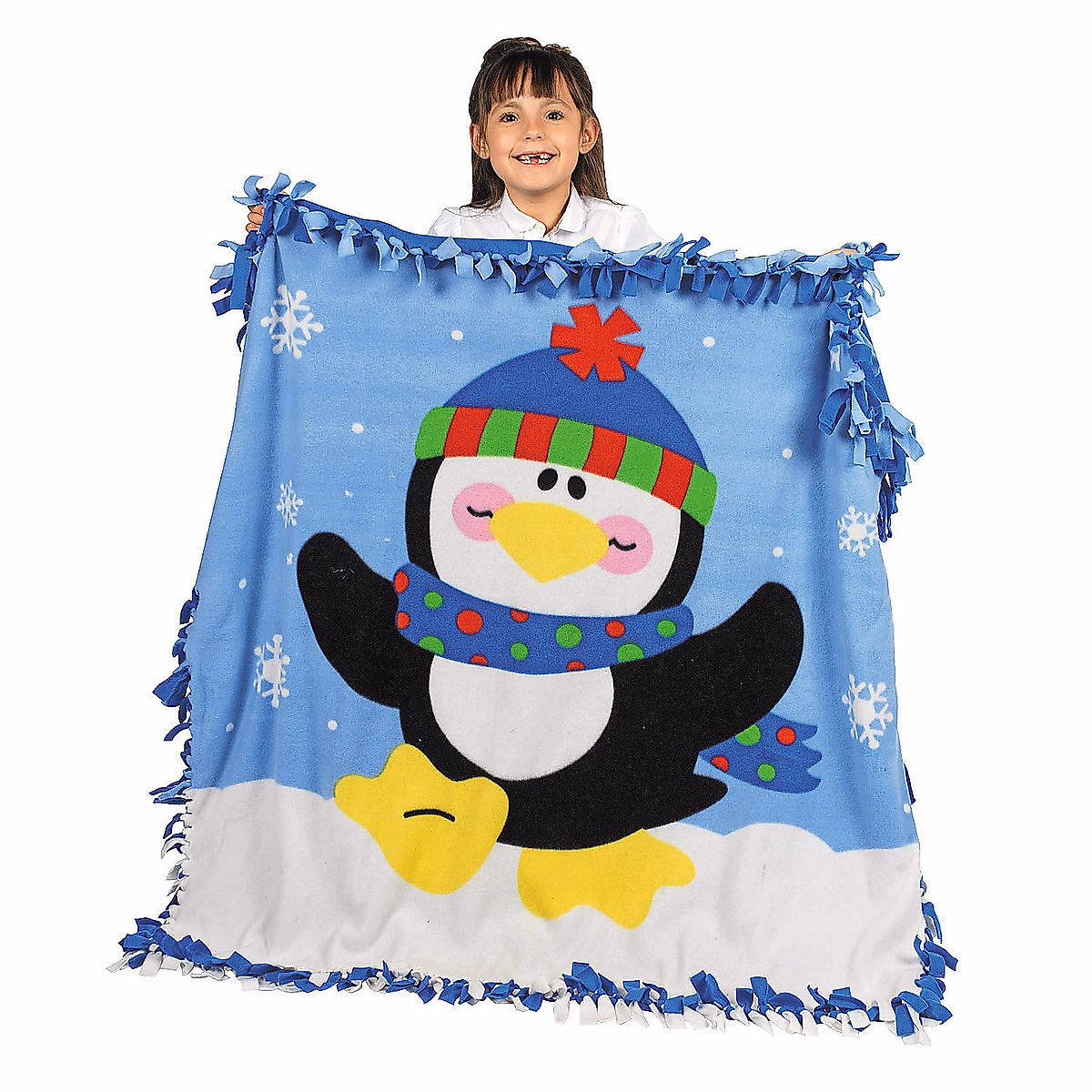 Fun Express Penguin Fleece Throw Craft Kit for Kids - Make a 54 inch x 54 inch Blanket - Winter Craft and Activities