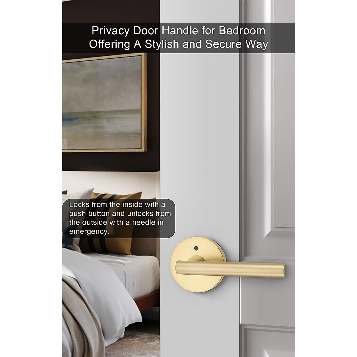 goldenwarm Gold Interior Door Handles, Gold Privacy Lever Door Handle, Heavy Duty Interior Bedroom Door Lever Pack, Gold Door Handles Interior for Bathroom (3 Pack)