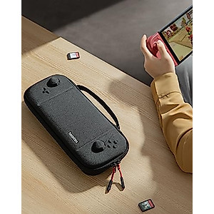 tomtoc Carrying Case for Hori Nintendo Switch Split Pad Compact, Hard Shell Protective Travel Bag with 10 Game Cartridges, Split Pad Fit Controllers case, Shockproof, Lightweight, Portable, Black