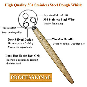 DflowerK Danish Dough Whisk Hand Mixer and Dough Scraper Set Stainless Steel Dutch Dough Whisk Kitchen Baking Tools for Bread Cookie Souffle Pastry Pizza Dough