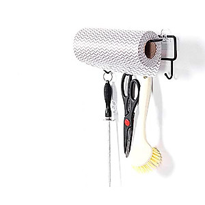 Iron Racks Kitchen Nail-Free Seamless Paste Hanging Paper Towel Bathroom wall Hook Wardrobe Closet Rack Toiletries Cabinet Storage Rack (Black)