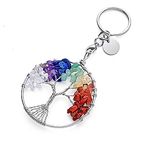 MANIFO 7 Chakra Keyring Healing Crystal Tree of Life Keychain Gemstone Key Chain Charm for Women