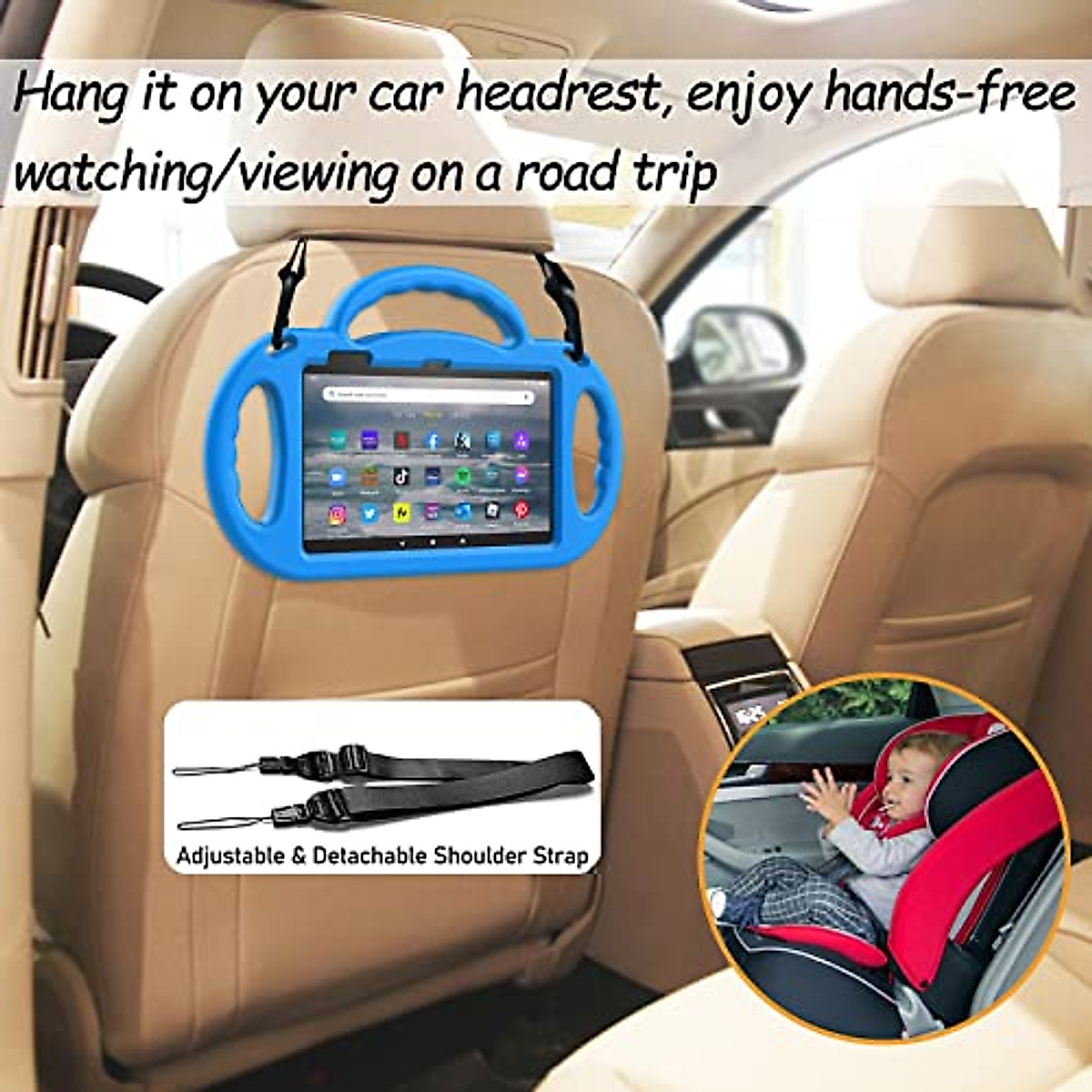 LTROP All-New Fire 7 Tablet Case (12th Generation, 2022 Release), Fire 7 Tablet Case for Kids, with Shoulder Strap, Shockproof Child-Proof Bumper Cover Case for Fire 7 2022 Tablet (7” Display), Blue