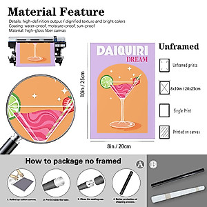 XINTANG Retro Cocktail Poster Canvas Wall Art Funny Alcoho Wine Glass Print Paintings Cute Preppy Posters Aesthetic Room Wall Decor Pictures for Bar Party Dorm Kitchen Set of 6 8x10in Unframed