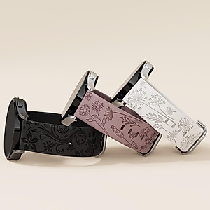 Flower Engraved Bands Compatible with Samsung Galaxy Watch 7/ FE/ 6/5/ 4/ Active 2 40mm 44mm/ 5 Pro 45mm/ Watch 6/4 Classic 43mm 47mm 42mm 46mm, 3 Pack 20mm Soft Silicone Replacement Watch Band BPS