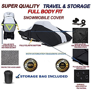 Full Fitment Snowmobile Cover Compatible for the Ski Doo Bombardier Backcountry X-RS 850 ETec 146model years 2020-2023. 600 Denier black and gray, trailerable.