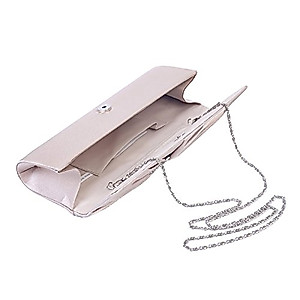 AITING Womens Satin Diamante Pleated Evening Clutch Bag Bridal Handbag Prom Purse (Navy Blue)