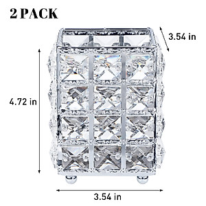 2 Packs Crystal Makeup Brush Holder Organizer Cosmetics Brushes Storage Cup Handcrafted Pen Pencil Holder Container, Square (Silver)