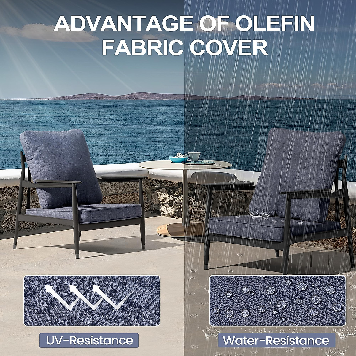 PATIOHIT Outdoor Chair Cushions Waterproof Indoor Furniture Seat Cushions Patio Cushions for Sofa Couch Outdoor Furniture with Removable Cover Deep Seat & Back Cushion (22 x 21 Inch, Sky)