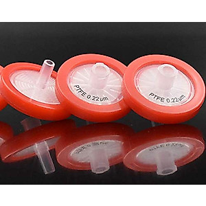 100 Count Syringe Filter, PTFE Hydrofilic Membrane 13mm Diameter 0.22um Pore Size, Syringe Lab Filters, Non Sterile Filtration (Red)