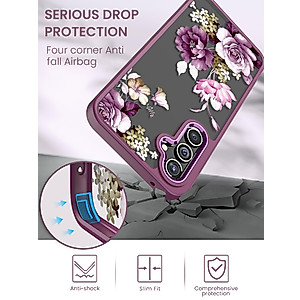 DagoRoo for Samsung Galaxy A54 5G Case with Tempered Glass Screen Protector [2 Pack],[Military Grade Protective] Slim Soft TPU & Hard PC,Girls Women Crystal Clear Flower Pattern Cases (JD-Purple)