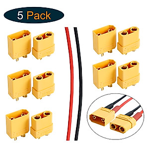 Audance XT90 XT 90 Connectors Male and Female with 2M 14 AWG Silicone Wire, Battery 5mm Heat Shrink Tube for FPV Connector RC Hobby Electric Motors & Parts (5 Pairs), Yellow