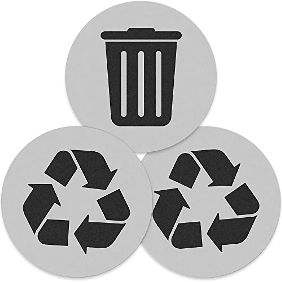 Stickios Recycle Stickers for Trash Cans (3 PCS) - Bubble-Free, Damage-Free, Removable Vinyl - Indoor or Outdoor Garbage Bins - Waste Management Stickers (Silver)