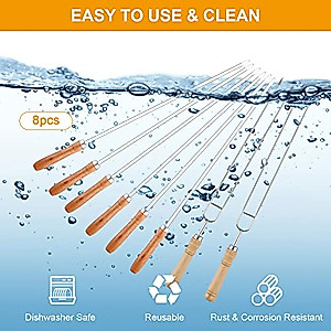Metal Skewers for grilling 8 PCS, Stainless Steel BBQ Sticks with Wooden Handle 16 inch Kabob Skewer with Campfire Roasting Bag (Wooden)