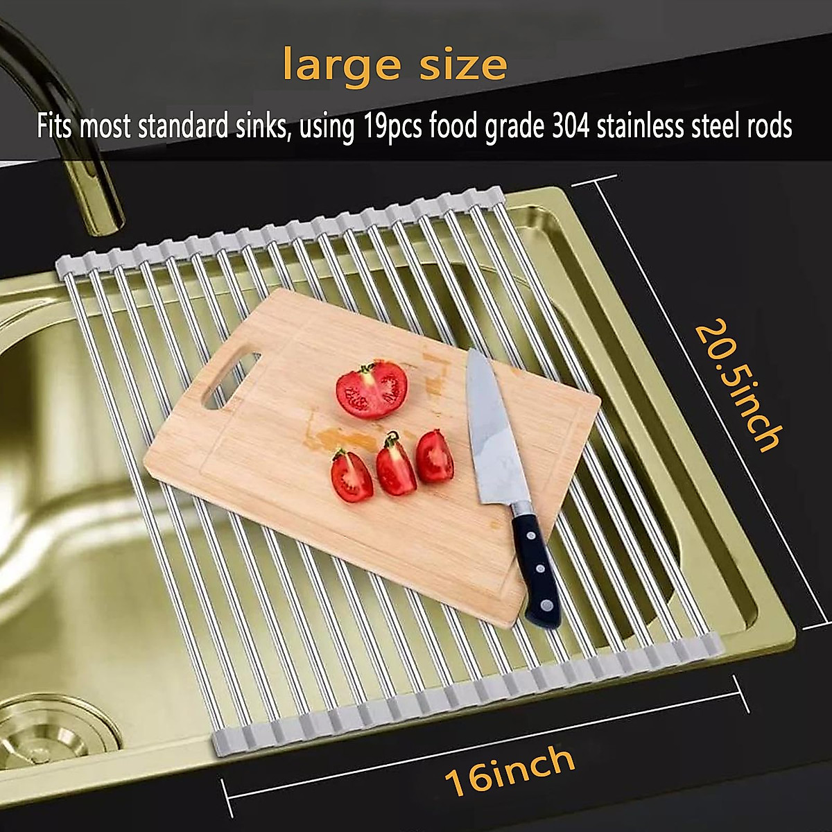 Antspertor Large Roll Up Dish Drying Rack, Over The Sink Multipurpose Roll-Up Dish Racks, 20.5" L x 16" W（Gray） Rolling Stainless Steel Dish Drainer Portable Foldable for Kitchen Counter