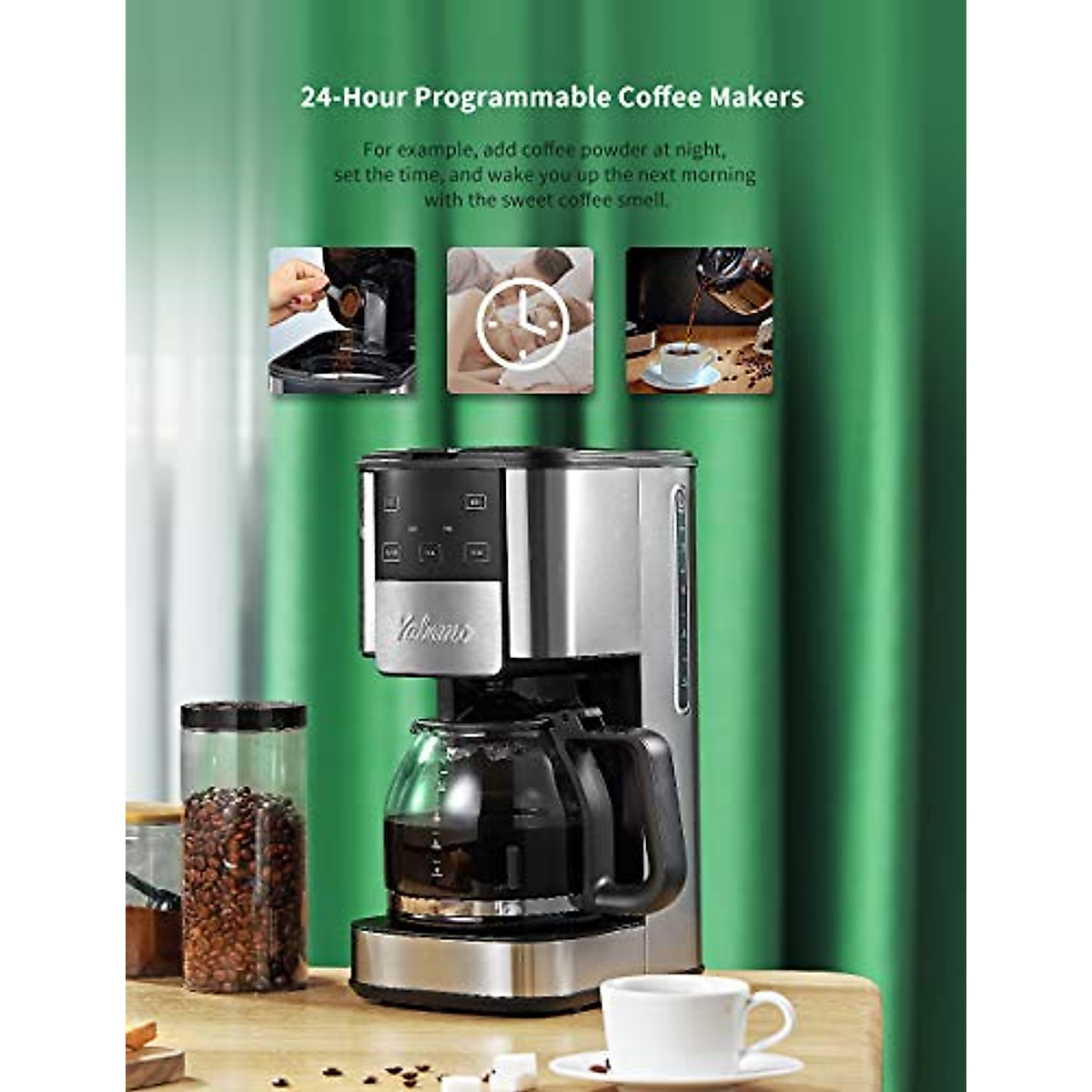 Programmable Coffee Maker, 12 Cups Coffee Pot with Timer and Glass Carafe, Brew Strength Control, Keep Warming, Mid-Brew Pause, Coffee Machine with Permanent Coffee Filter Basket, Anti-Drip System