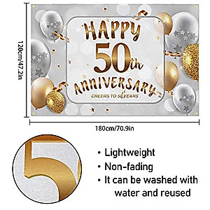 PAKBOOM Happy 50th Anniversary Backdrop Banner - Cheers to 50 Years Anniversary Party Decorations Supplies for Parents - 3.9 x 5.9ft Silver