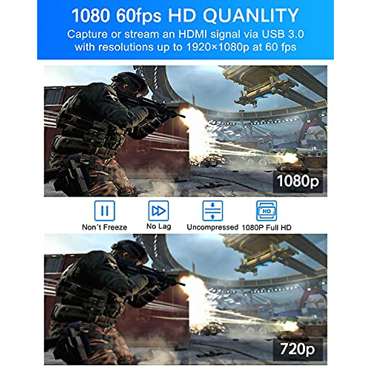 YCBUENO Video Capture Card, 4K HDMI/Male to USB3.0/Female Full HD 1080P/60fps, HDMI Capture Card for Live Broadcast, DSLR, Video Capture Device for High Definition Acquisition, Gaming, Live Stream