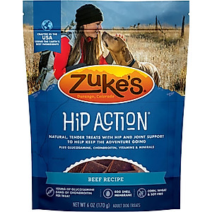 Zuke's Hip Action Dog Treats, Beef Recipe, Natural & Tender Dog Treats with Hip & Joint Support, Dog Treats for Adult Dogs 6 Ounce (Pack of 3)
